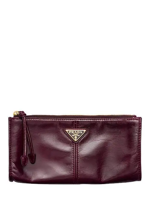 Prada Triangle-logo Leather Pouch - Burgundy