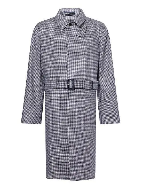 Dunhill Houndstooth Cashmere Balmacaan Coat - Navy