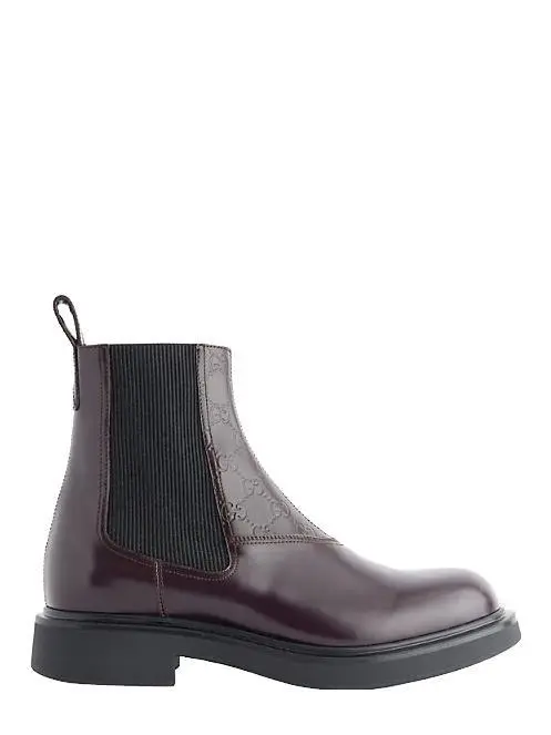 Gucci Enki Monogram Leather Ankle Boots - Arctic Bordeaux