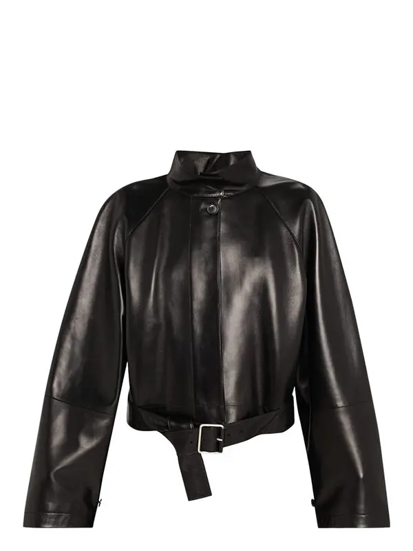 Loewe High-neck Cropped Leather Jacket - Black