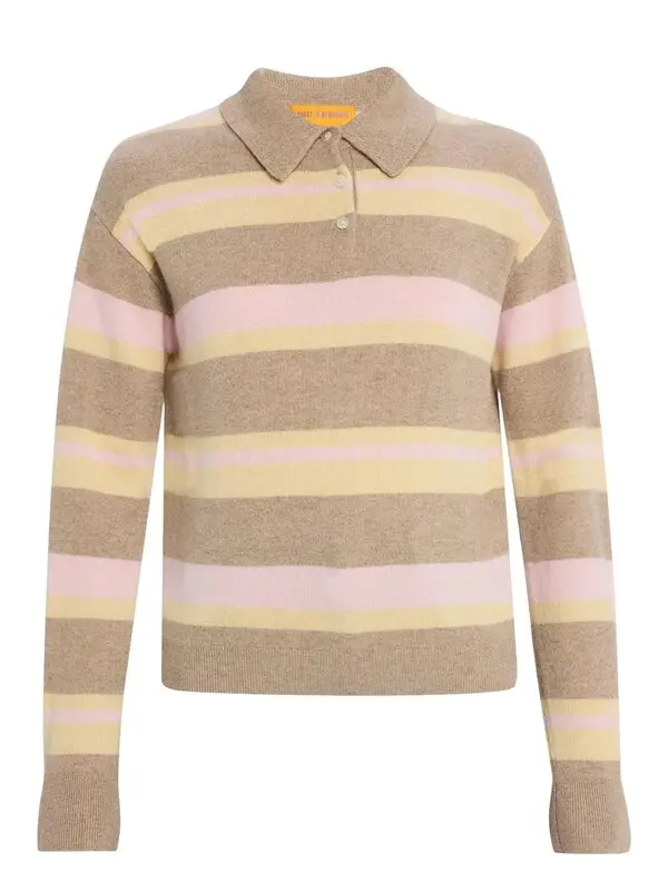 Guest In Residence Collegiate Striped Cashmere Polo - Open Beige