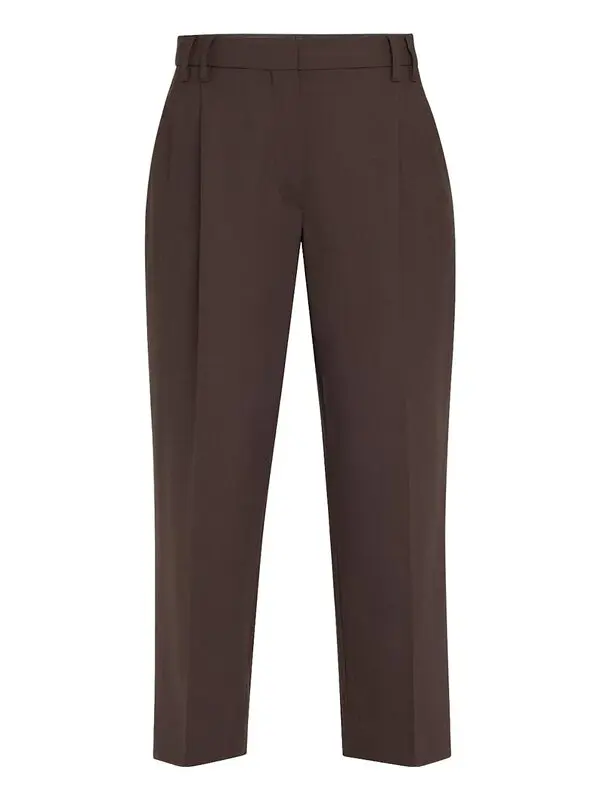Brunello Cucinelli Slouchy Pleated Tropical Wool Pants - Cafe