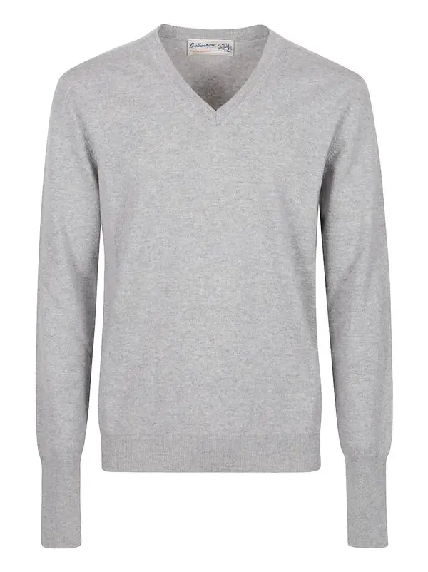 BALLANTYNE Plain V-neck Cashmere Sweater - Grey