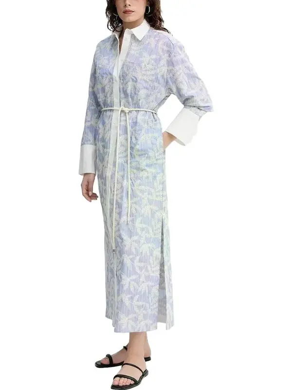 Munthe Leaf-embroidered Striped Shirt Dress - Blue