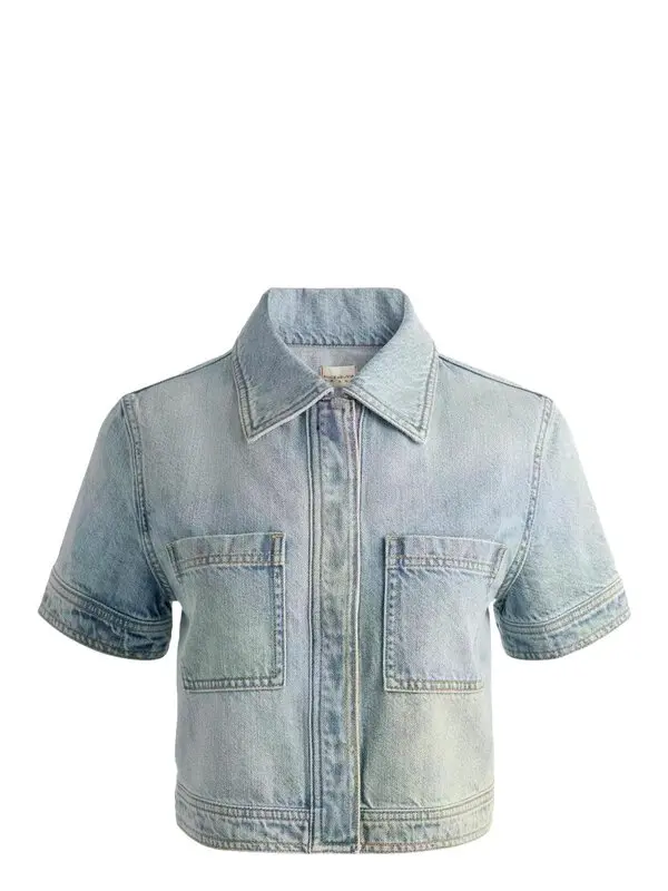 Alice + Olivia Tesha Short-sleeve Denim Shirt - Grey