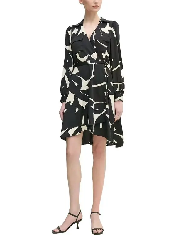 Dkny Abstract-print Wrap Dress - Black
