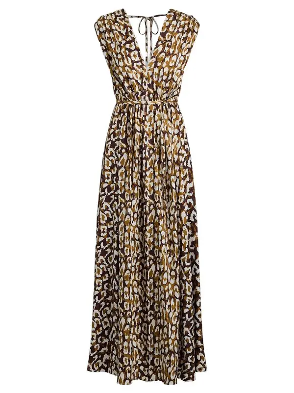 Scanlan Theodore Silk Jacquard Animal Print Dress - Tan