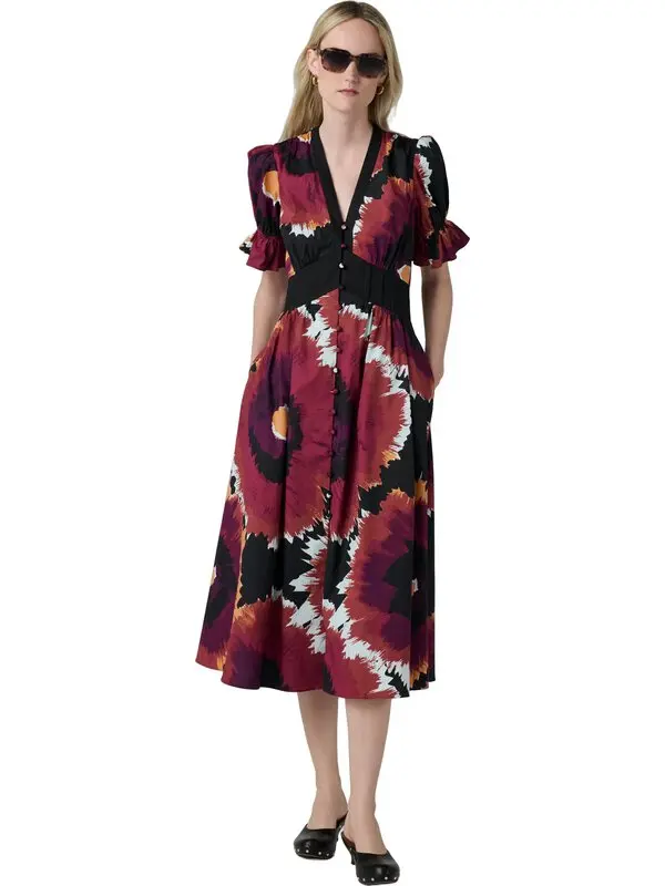Diane Von Furstenberg Erica Cotton Midi Dress - Big Bang Giant Wine Pink