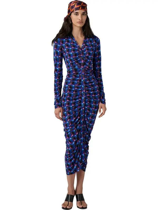 Diane Von Furstenberg Sheska Midi Dress - Deveron Warp Mini Lapis