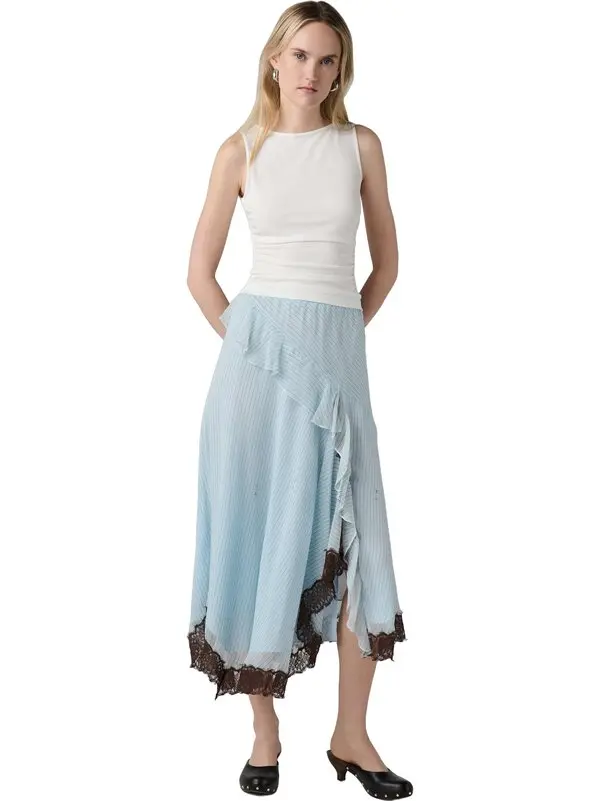 Diane Von Furstenberg Sylvie Midi Skirt - Signature Pinstripe Powder Blue