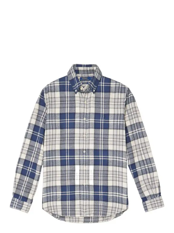 Polo Ralph Lauren Button-down Collar Logo-embroidered Cotton-flannel Shirt - Blue