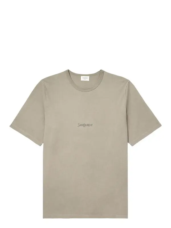 Saint Laurent Logo-embroidered Cotton-jersey T-shirt - Green