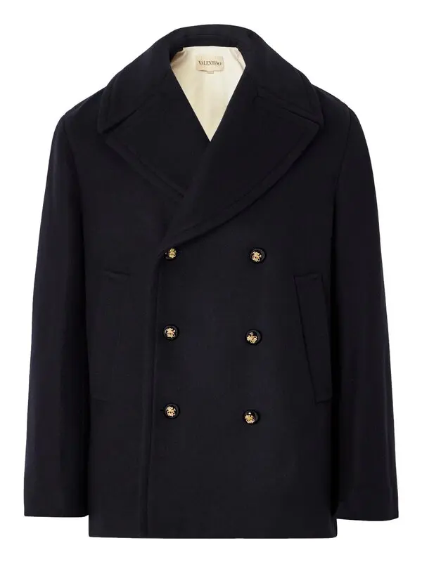 Valentino Garavani Double-breasted Wool Pea Coat - Blue