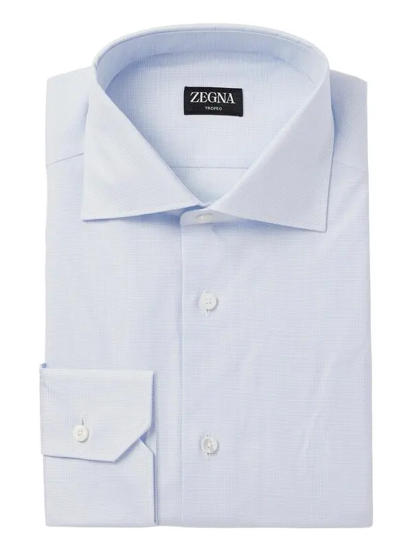Zegna Cutaway-collar Checked Cotton-poplin Shirt - Blue