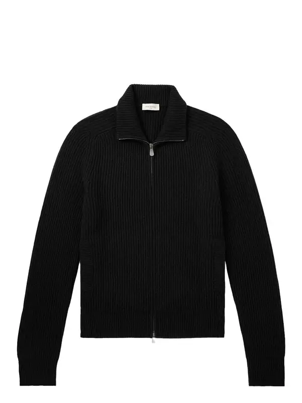 PIACENZA CASHMERE 1733 Ribbed Cashmere Zip-up Cardigan - Black