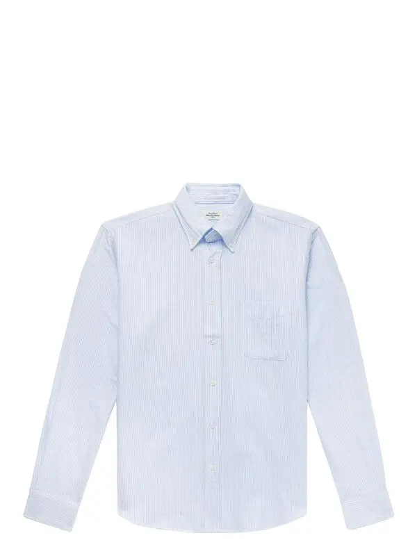 Hartford Pitt Button-down Collar Striped Cotton Shirt - Blue