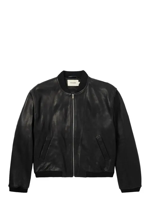 FRAME Leather Bomber Jacket - Black