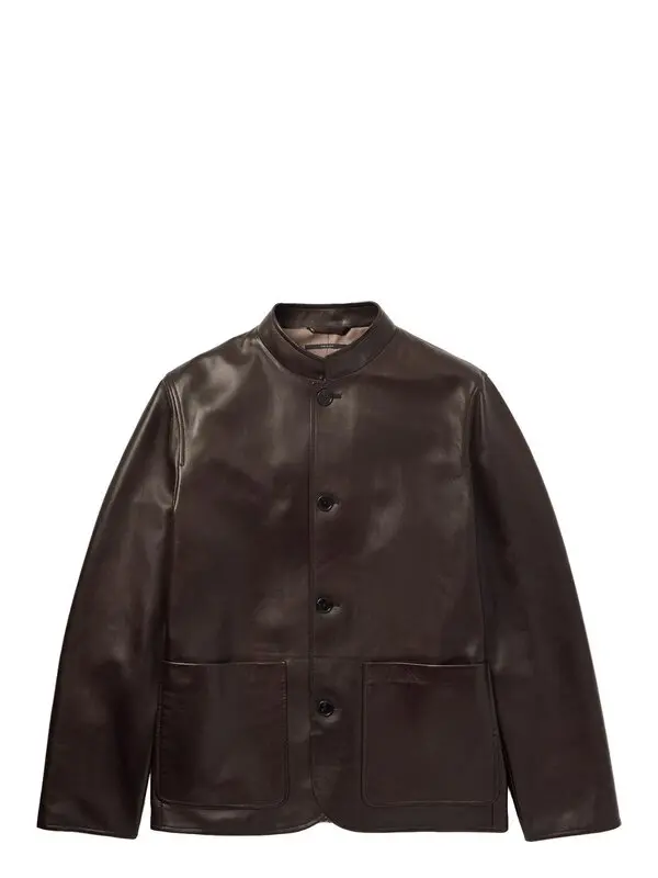 Dunhill Nehru-collar Leather Jacket - Brown