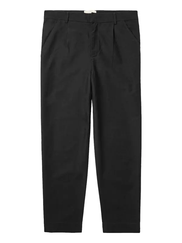 Folk Signal Straight-leg Pleated Cotton Trousers - Black