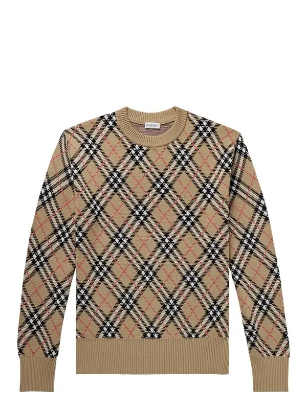 Burberry Checked Wool-blend Jacquard Sweater - Neutrals