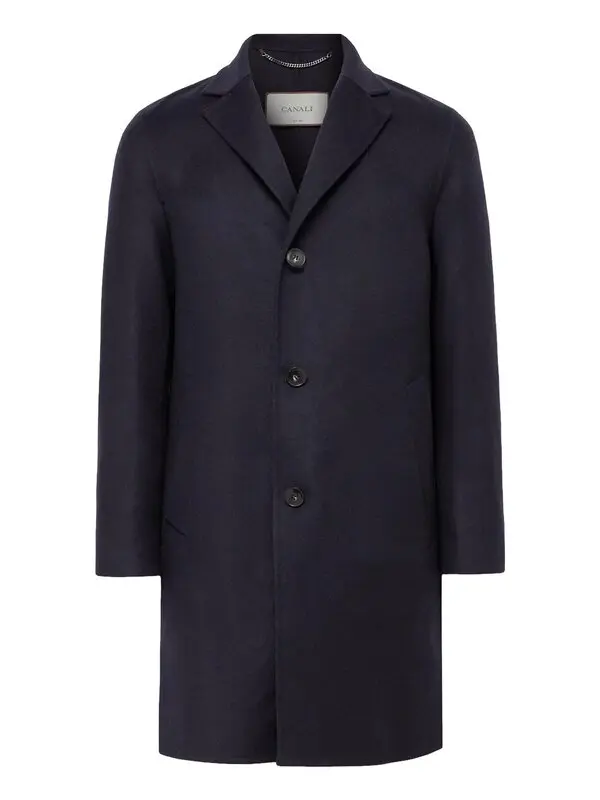 Canali Wool And Cashmere-blend Felt Overcoat - Blue