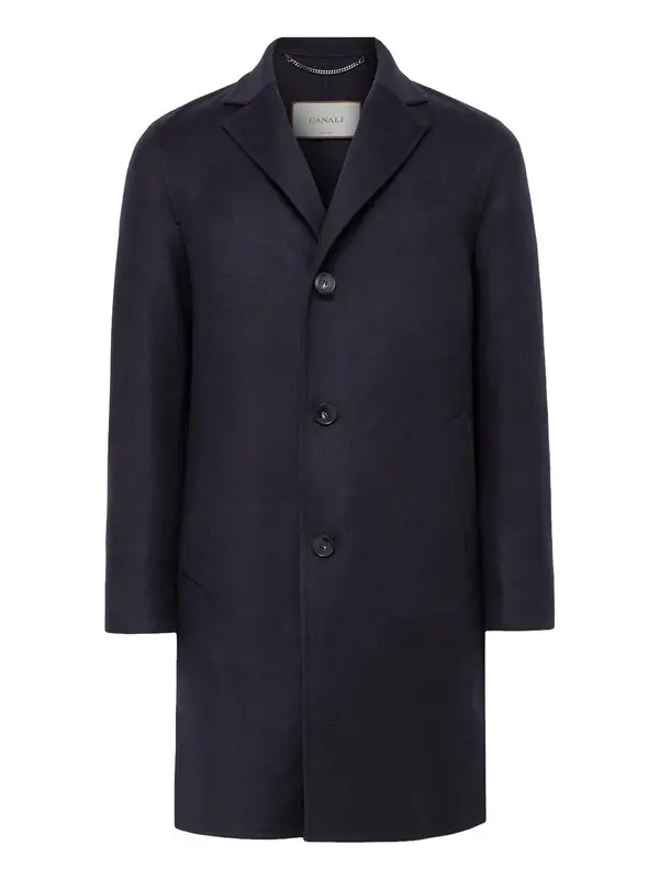 Canali Wool And Cashmere-blend Felt Overcoat - Blue