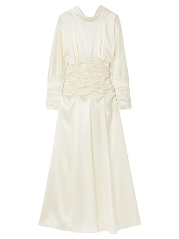 VIOLANTE NESSI Edgar Open-back Gathered Satin Gown - Ivory