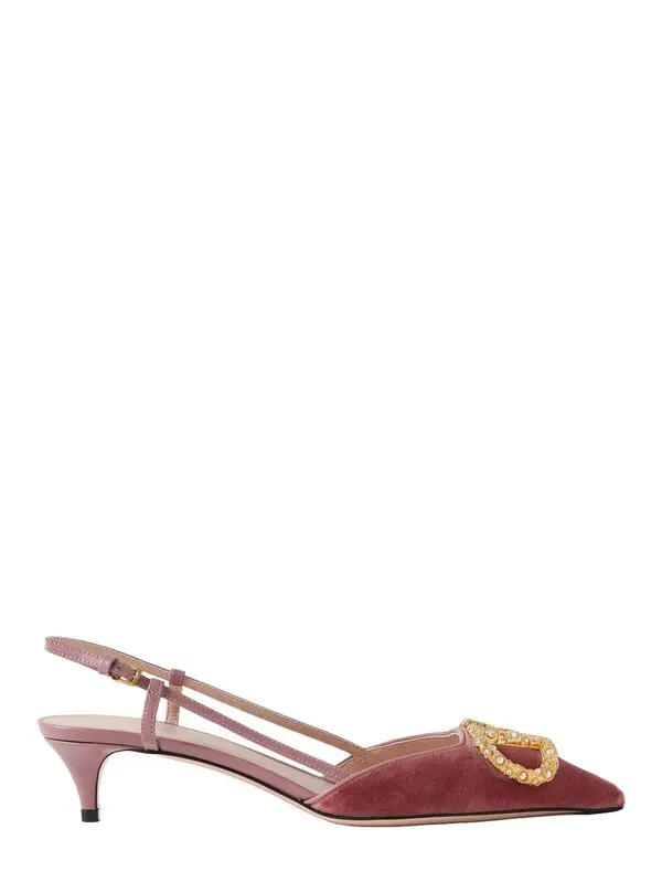 Valentino Garavani Vlogo Leather-trimmed Velvet Slingback Pumps - Pink