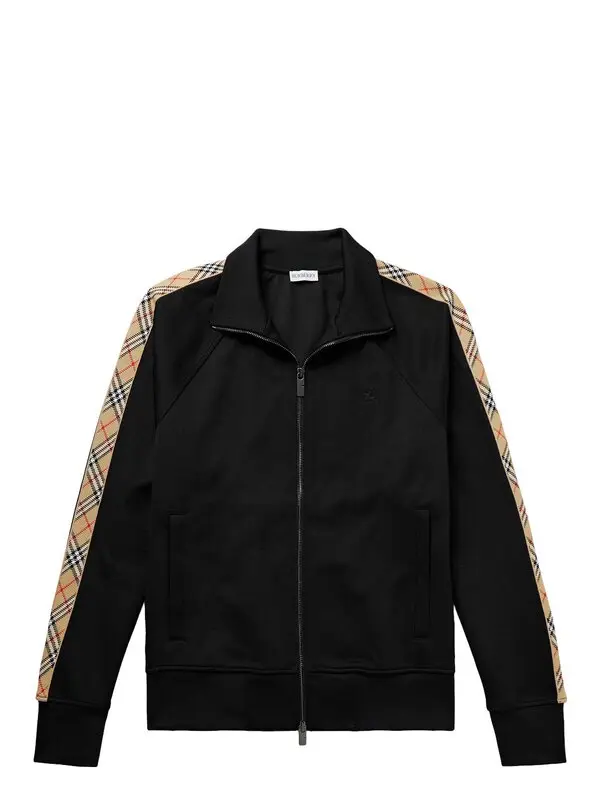 Burberry Checked Jacquard-trimmed Tech-jersey Track Jacket - Black