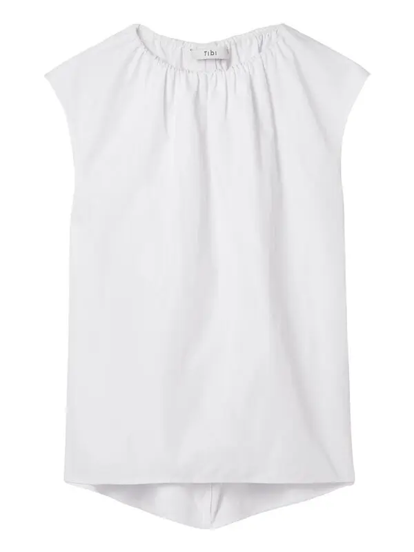 Tibi Gathered Poplin Top - White