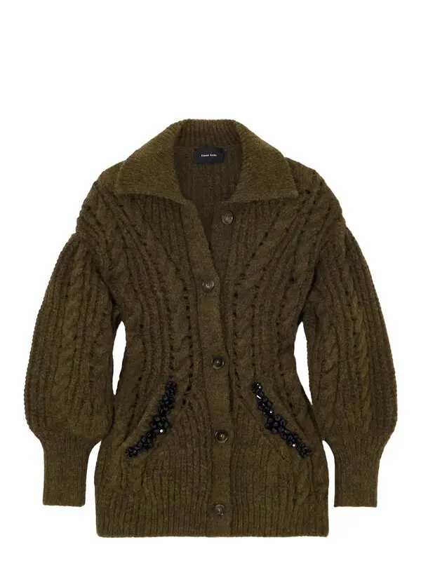 Simone Rocha Embellished Metallic Cable-knit Cardigan - Green
