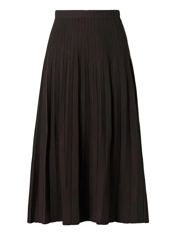 Staud Lena Pleated Ribbed-knit Midi Skirt - Brown