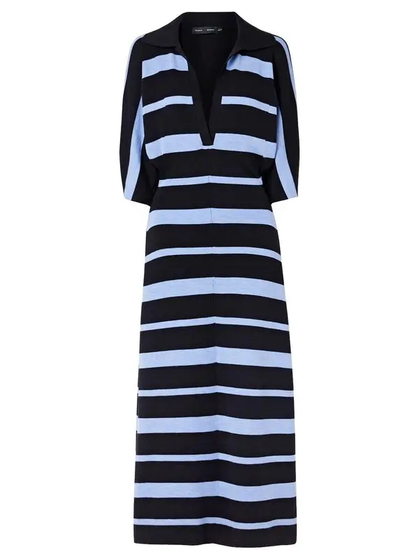 Proenza Schouler Solana Striped Wool And Silk-blend Midi Dress - Black