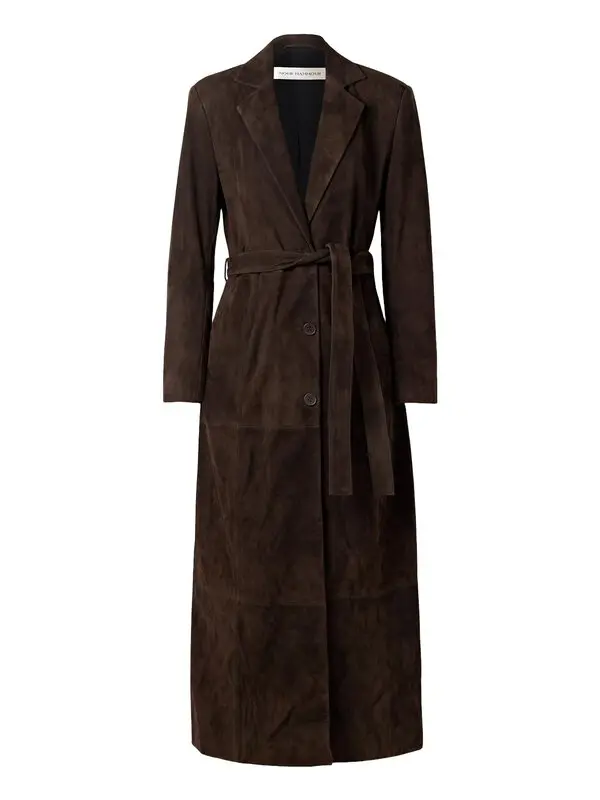 Nour Hammour Vesper Belted Suede Coat - Brown