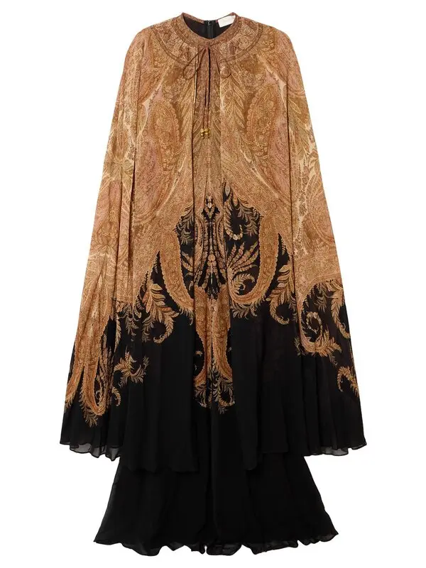 Zimmermann Hypnotic Cape-effect Paisley-print Maxi Dress - Black