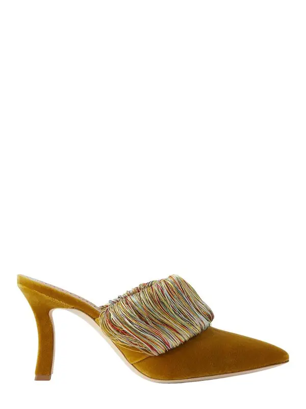 Manolo Blahnik Caldean 90 Fringed Velvet Pumps - Yellow