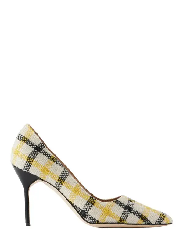 Manolo Blahnik Bb 90 Checked Tweed Pumps - Yellow