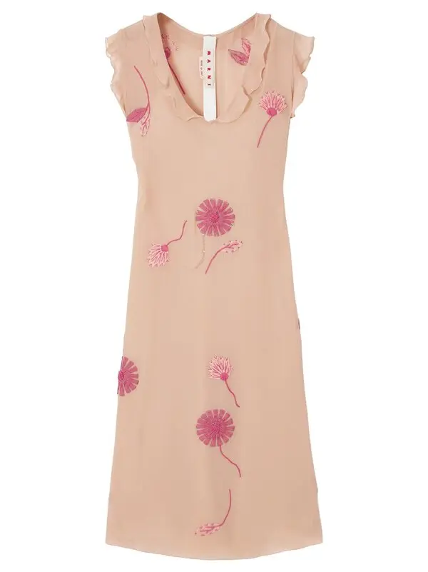 Marni Appliquéd Embroidered Embellished Silk Midi Dress - Pink
