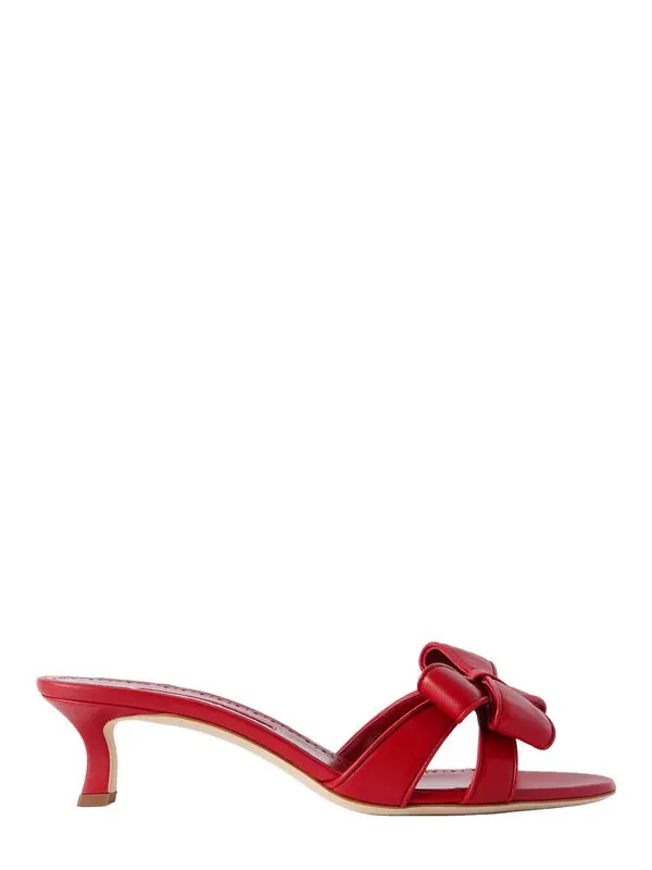 Manolo Blahnik Cafda 50 Bow-embellished Leather Sandals - Red