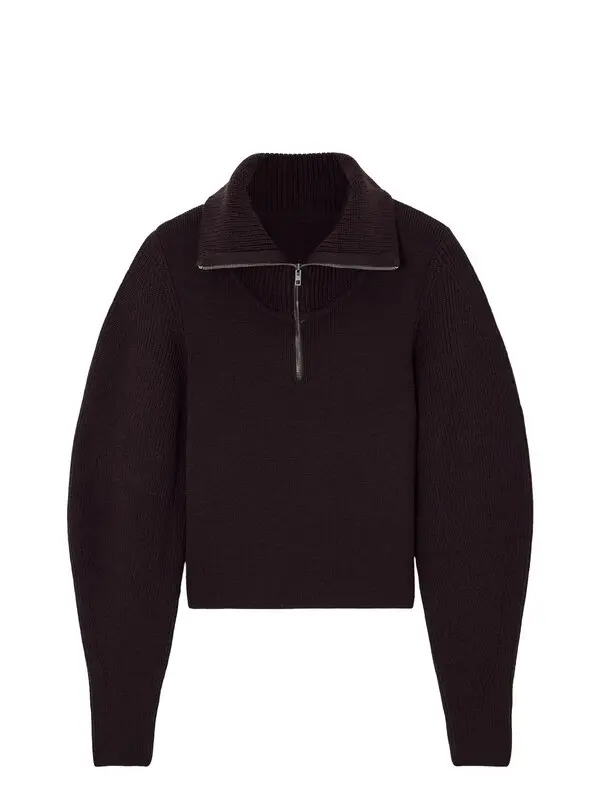 LEMAIRE Wool Half-zip Hoodie - Burgundy