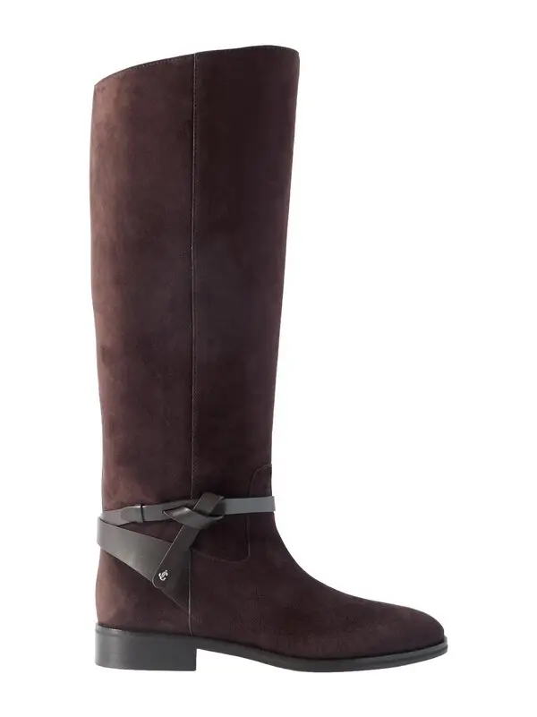 JIMMY CHOO Lawton Leather-trimmed Suede Knee Boots - Brown