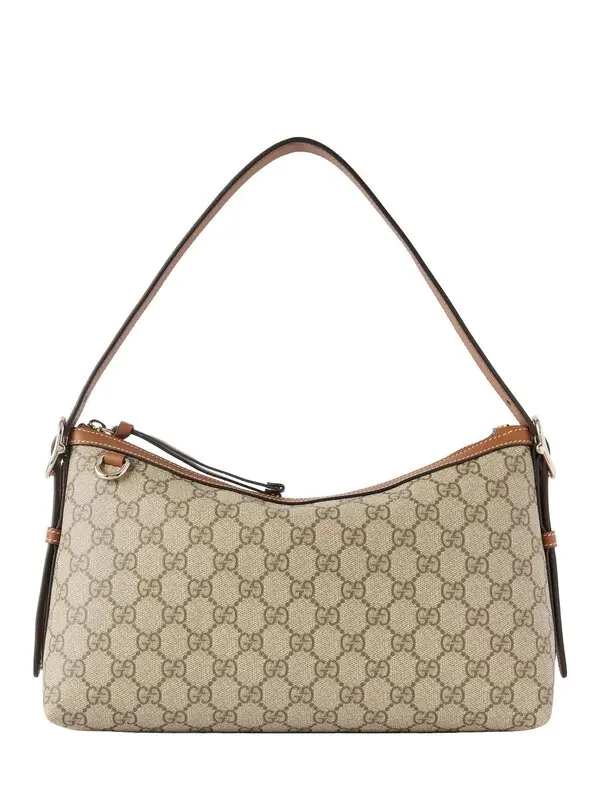Gucci Gg Emblem Leather-trimmed Shoulder Bag - Neutrals