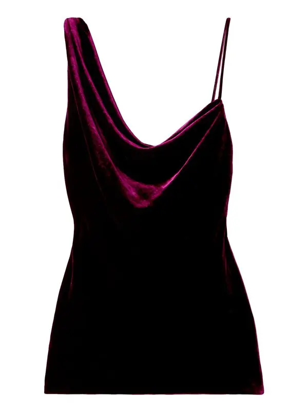 Dries Van Noten Asymmetric Draped Velvet Top - Burgundy