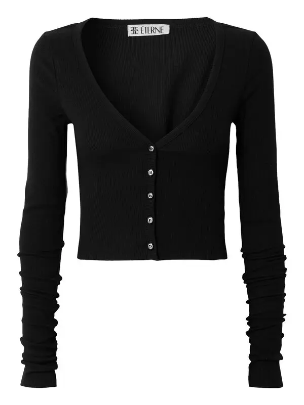 Eterne Ribbed Stretch Cotton And Modal-blend Cardigan - Black