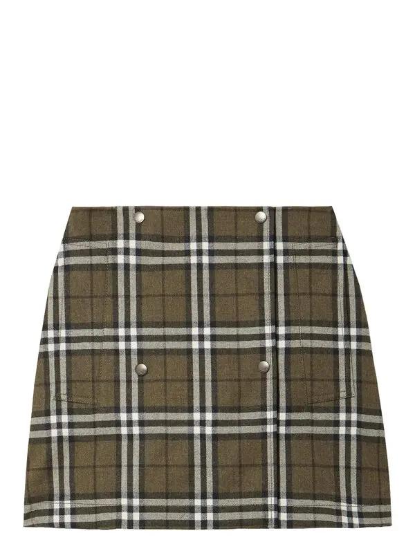 Burberry Button-embellished Checked Wool-twill Mini Skirt - Green