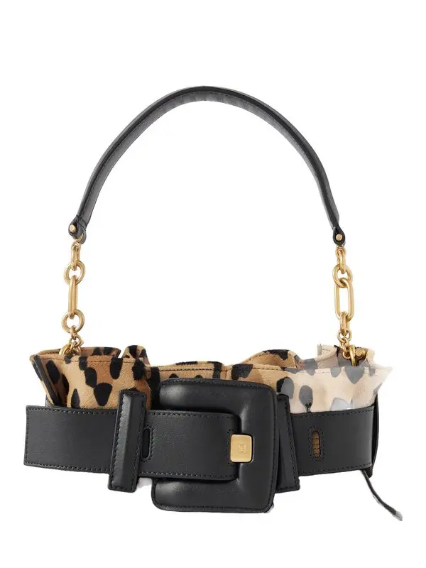 Balmain Anthem Mini Buckled Leather And Leopard-print Calf Hair Shoulder Bag - Animal Print