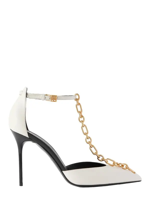 Balmain Chain-embellished Leather Pumps - Neutrals