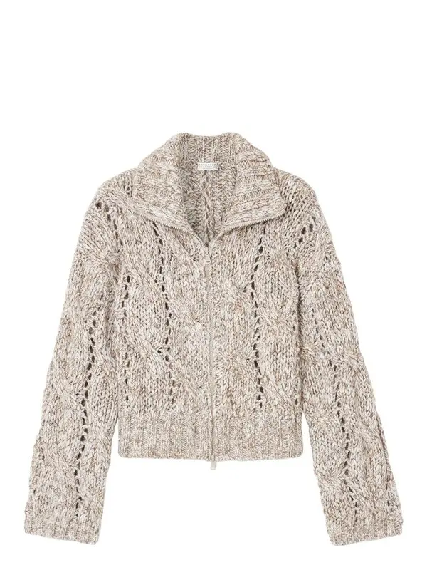 Brunello Cucinelli Sequin-embellished Cable-knit Wool Cardigan - Neutrals