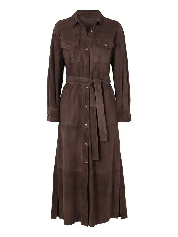 Brunello Cucinelli Belted Suede Shirtdress - Brown