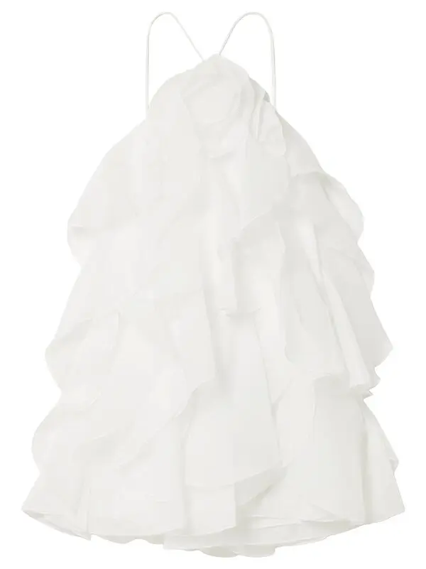 Aje Pandorea Appliquéd Ruffled Layered Chiffon Mini Dress - Ivory